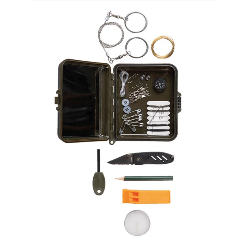Kit de survie minimaliste avec boite étanche de transport - MIL-TEC